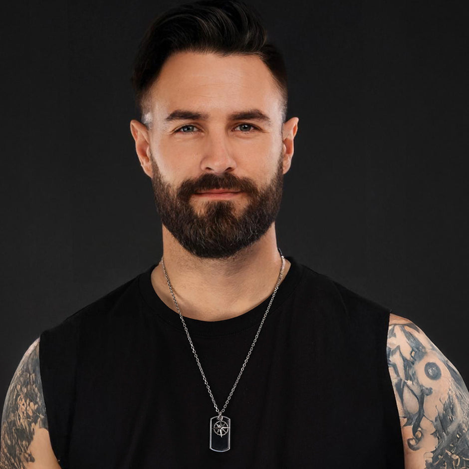 Black Onyx Compass Talisman Dog Tag Men's Necklace | Save Brave ...