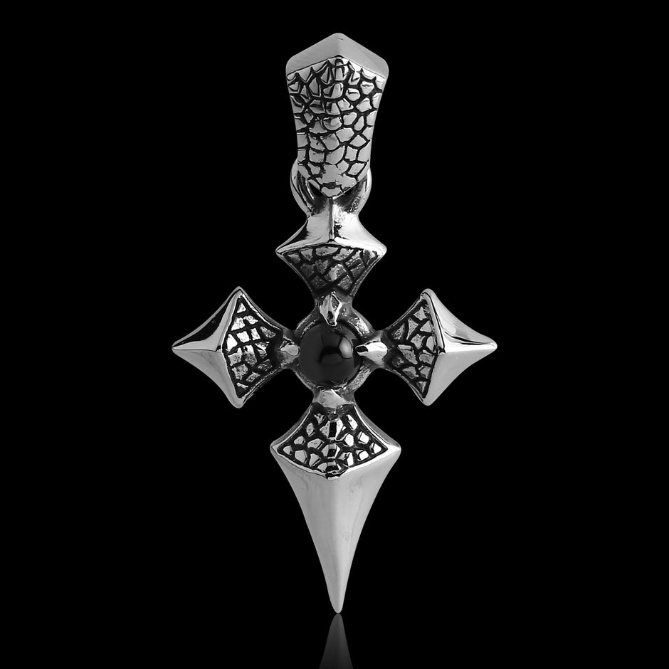 Stainless Steel Men's Onyx Dagger Cross Necklace | Australia