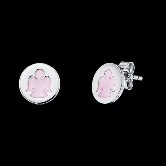 HERZENGEL CHILDREN'S SILVER PINK ANGEL DISC STUD EARRINGS – Silver Steel