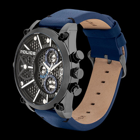 Police Vigor Gunmetal Blue Leather Men's Watch | Australia – Silver Steel