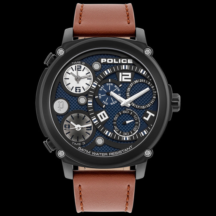 POLICE MEN'S TITAN BLUE DIAL TAN LEATHER WATCH – Silver Steel